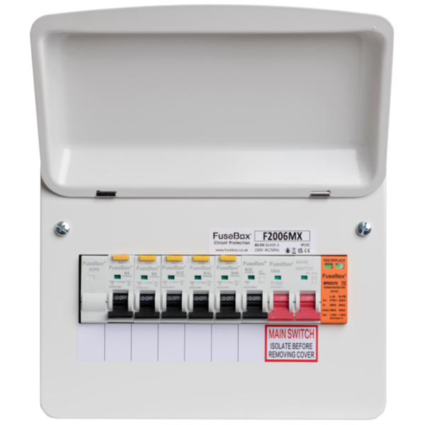 FuseBox F2006MX 6 Way Consumer Unit With 100A Main Switch & Type 2 Surge Protection Device ...
