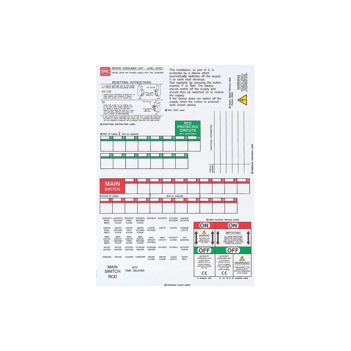 MK Sentry H5599S Consumer Unit Label Sheet - Shop4 Electrical