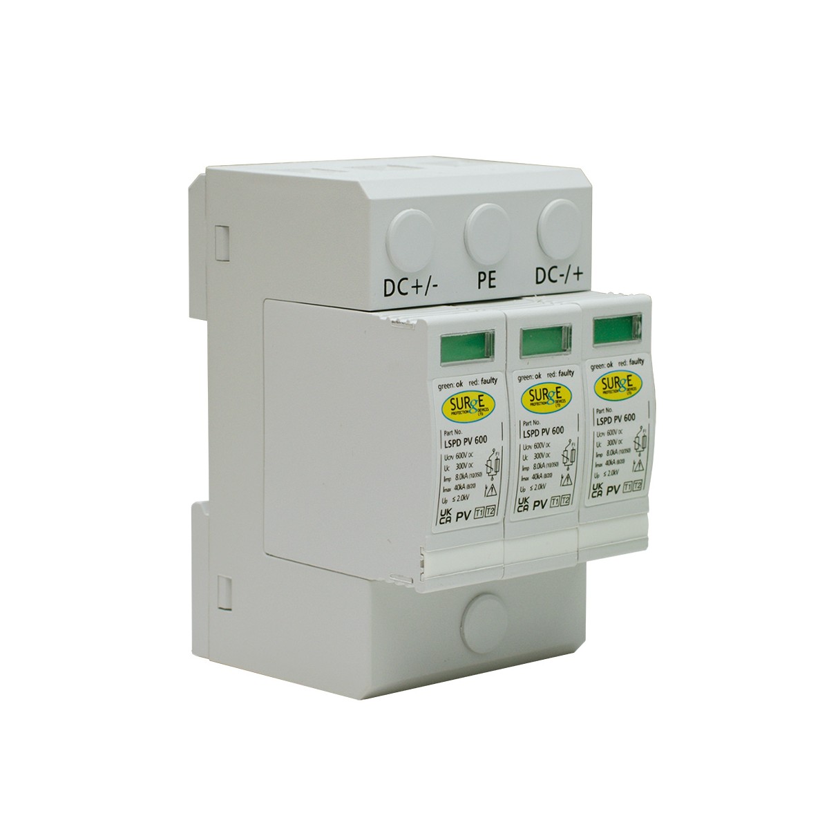 Surge Protection LSPDPV600 Type 1+2 Surge Protector 600V DC For Solar ...