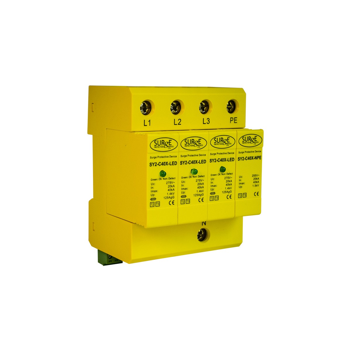 Surge Protection SY2-C40XLED Type 2+3, 3 Phase Surge Protector with LED ...