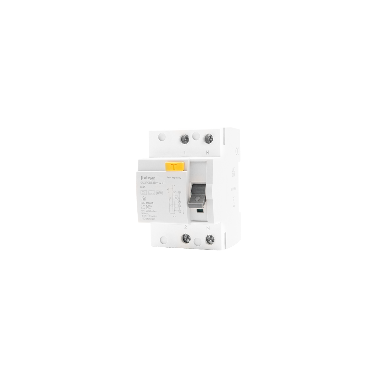 Scolmore CU3RCD63B Elucian 2 Pole Bi-Directional 63A 30mA RCCB (Type B ...